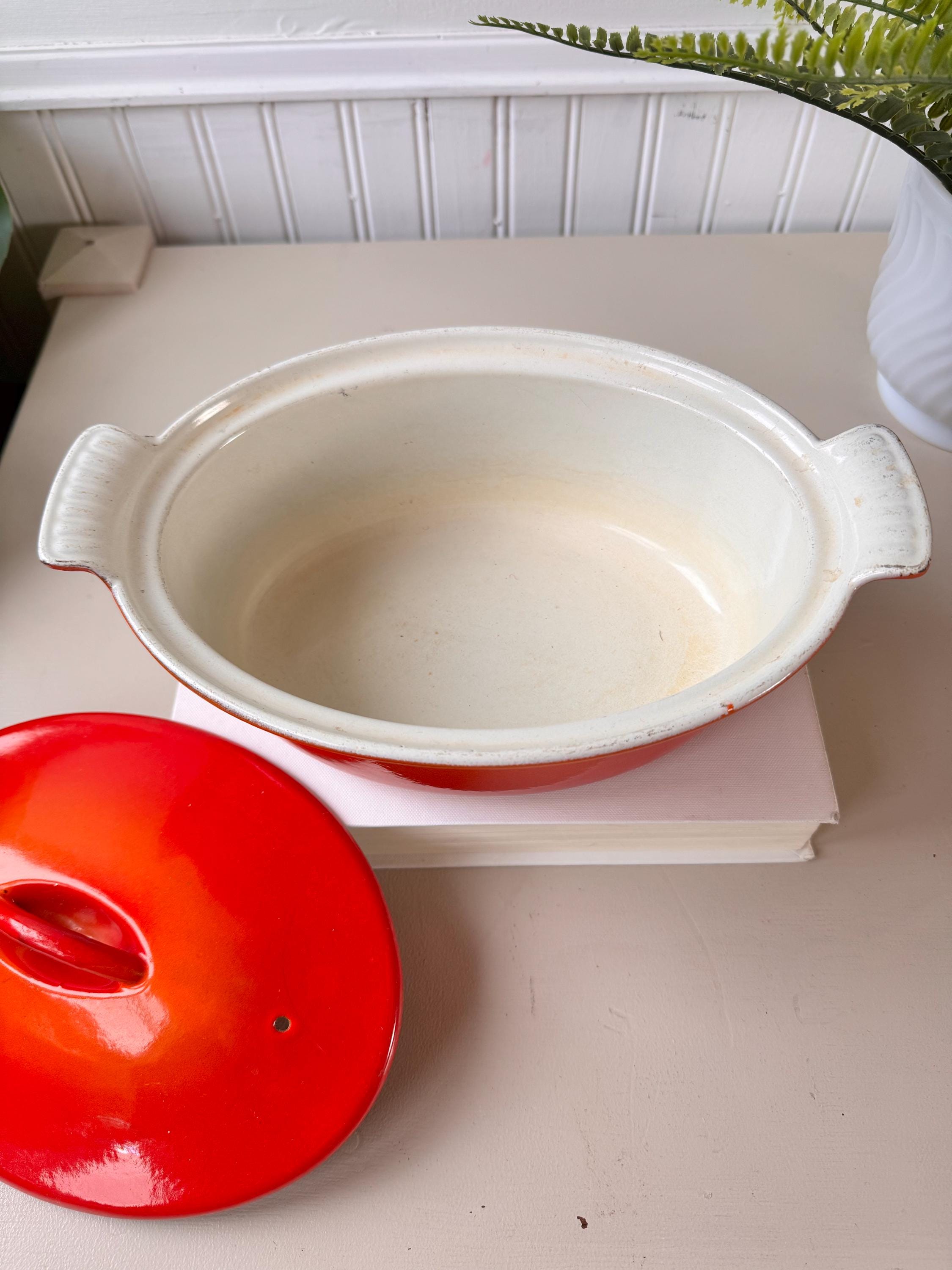 Vintage 1960s Descoware Flame Orange Enamel and Cast Iron Dutch Oven ...