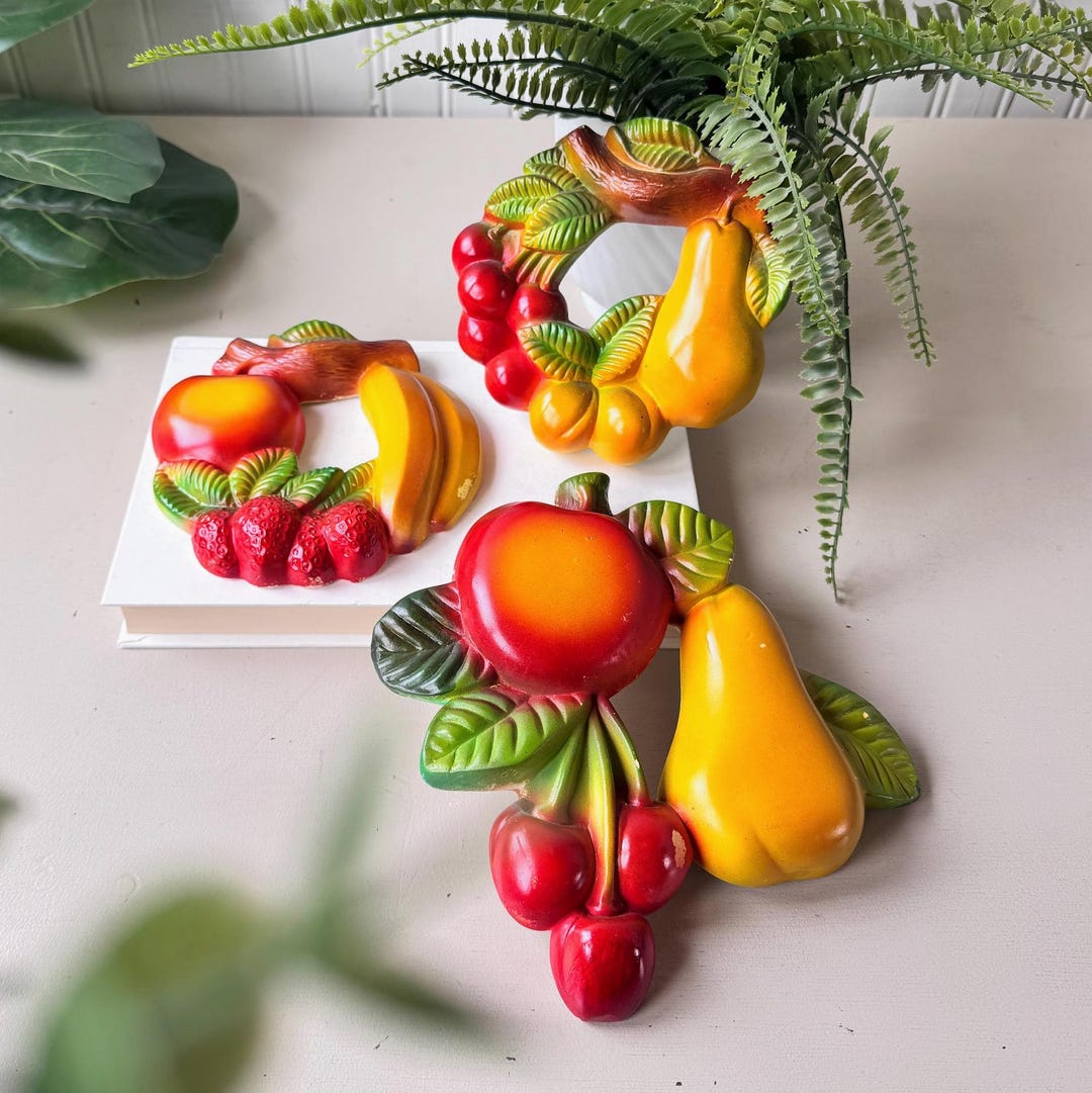Vintage 1940s Chalkware Fruit Wall Decor Set of 3, MCM Mid Century ...