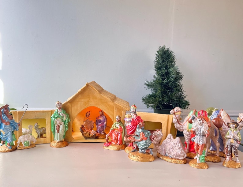 Vintage 1970s Ceramic Painted Nativity Set of 20, MCM Mid Century ...