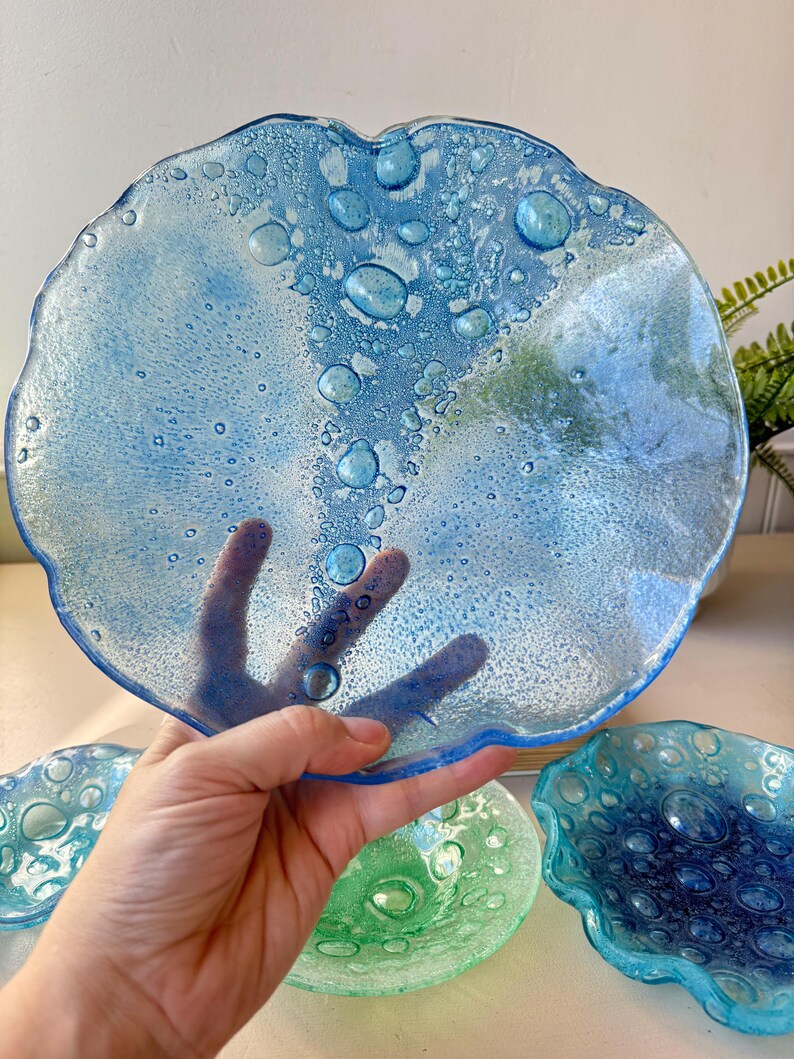 Vintage 1950s Bubble Glass Dish Set of 4, MCM Mid Century Colourful ...