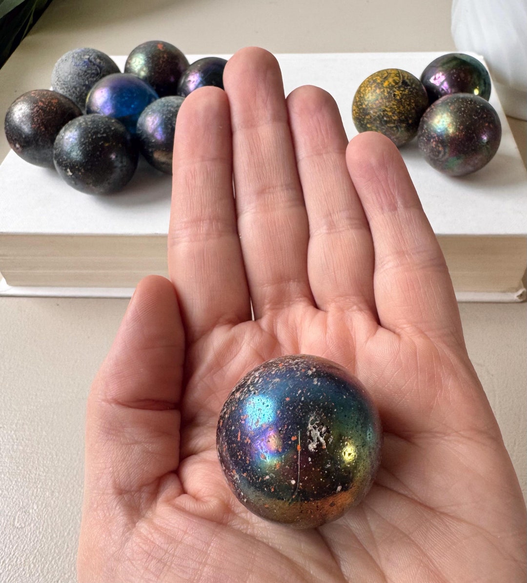 Vintage 1970s Iridescent Pressed or Rolled Glass Spheres or Marbles ...