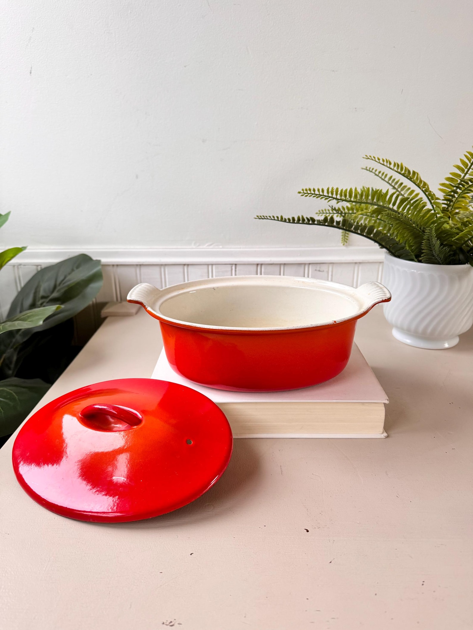 Vintage 1960s Descoware Flame Orange Enamel and Cast Iron Dutch Oven ...