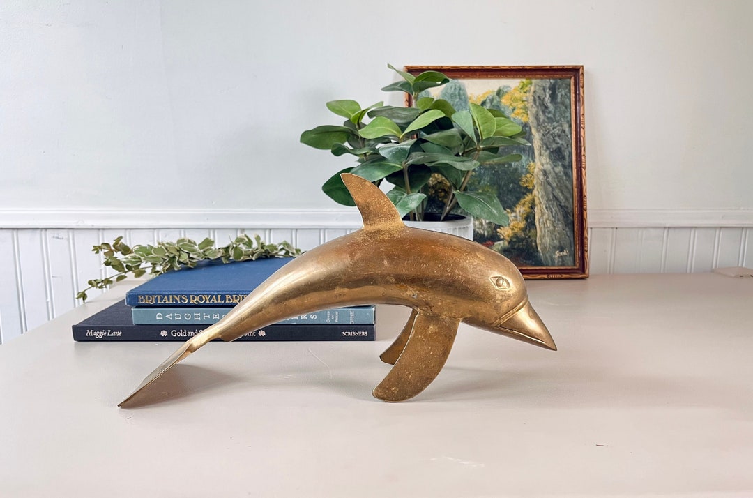 Vintage 1960s Large Brass Dolphin, 2kg in Weight, Patina Dolphin ...