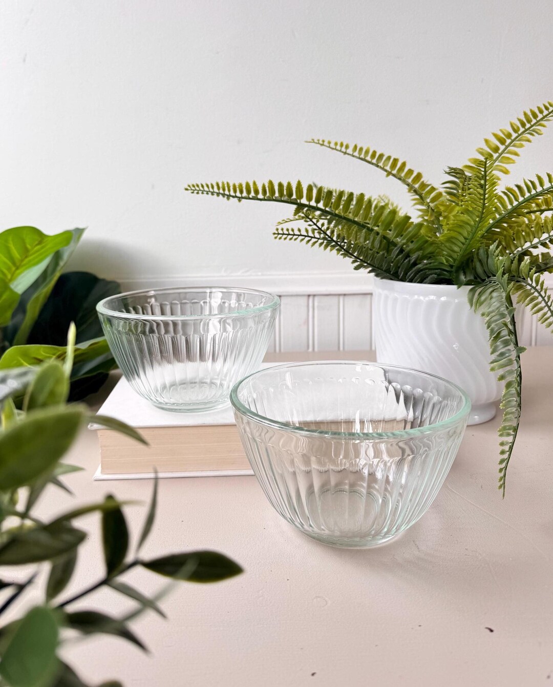 Vintage 1980s Pyrex Clear Ribbed Bowls, Set of 2, Retro 7401 3-cup ...
