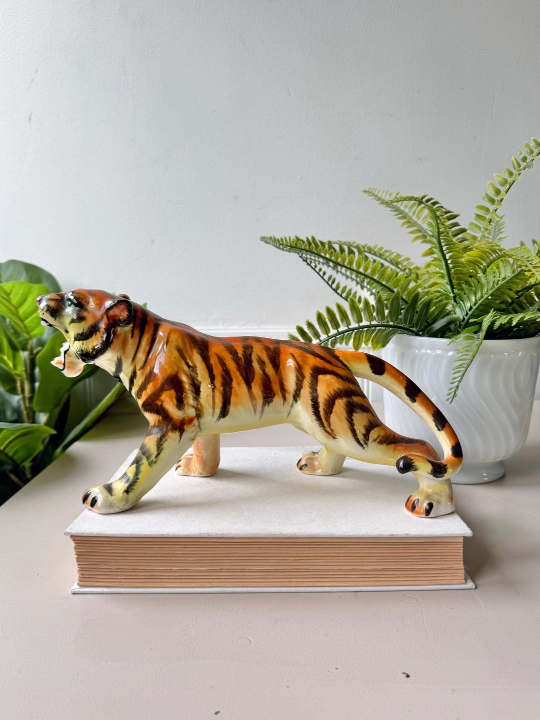 Vintage 1970s Tiger Sculpture Ceramic, MCM Mid Century Animal Figurine ...