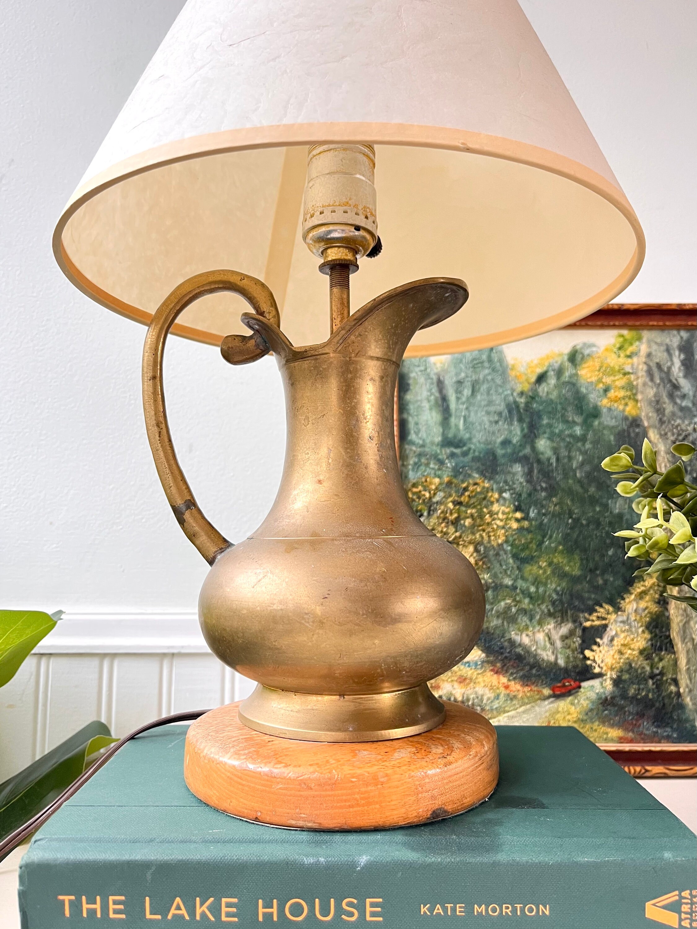 Vintage 1970s Solid Brass Water Pitcher Table Top Lamp, Large Scoop and ...