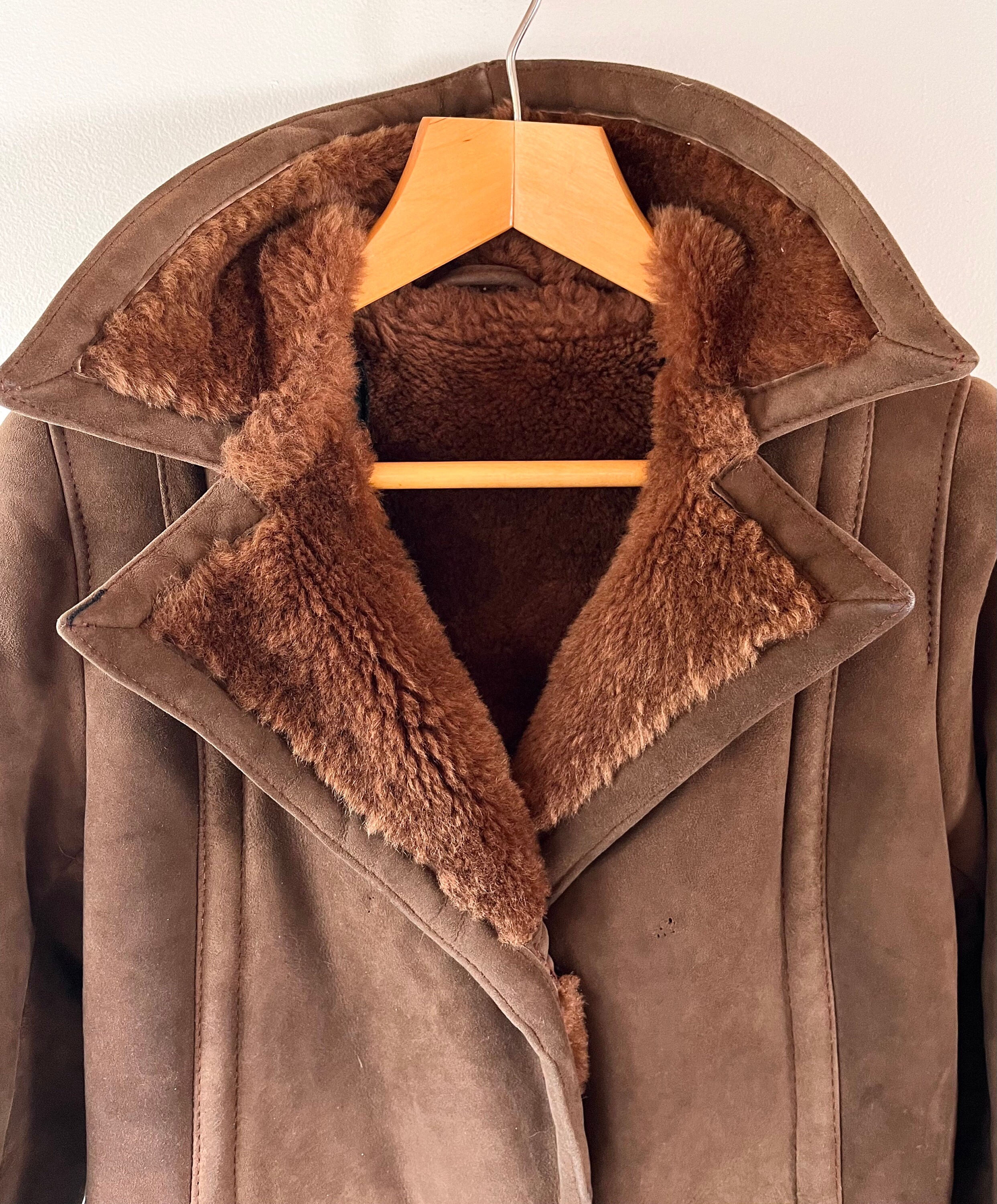 Vintage 1970s Suede Long Coat With Soft Fuzzy Interior, Button Closure ...