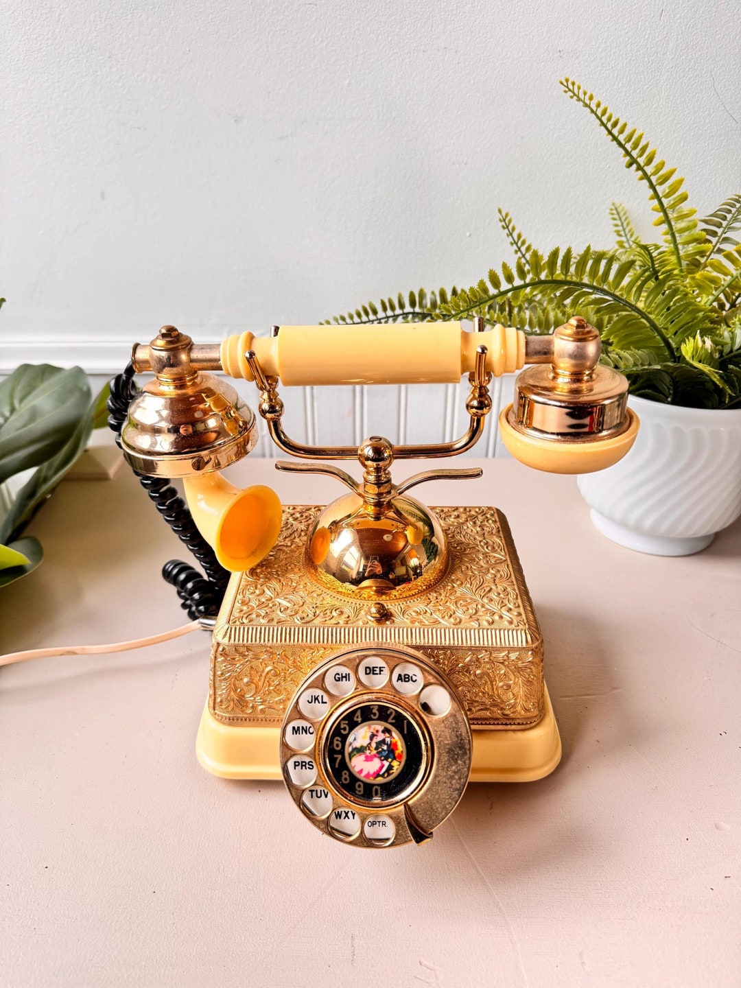 Vintage 1970s Brass & Bakelite Victorian Style Rotary Telephone, MCM ...