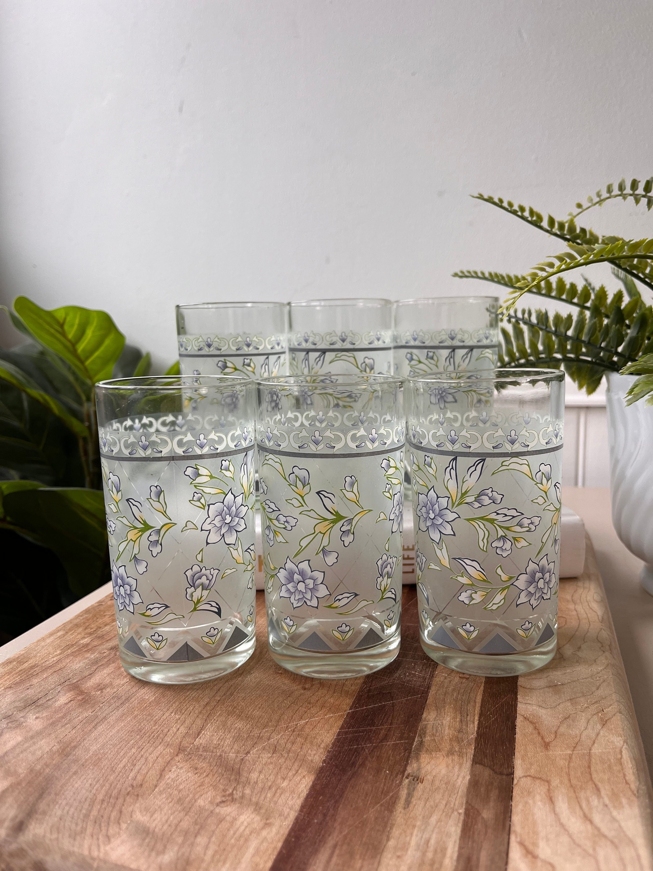 Vintage 1980s Frosted Pastel Floral Drinking Glasses, Retro Tumblers ...