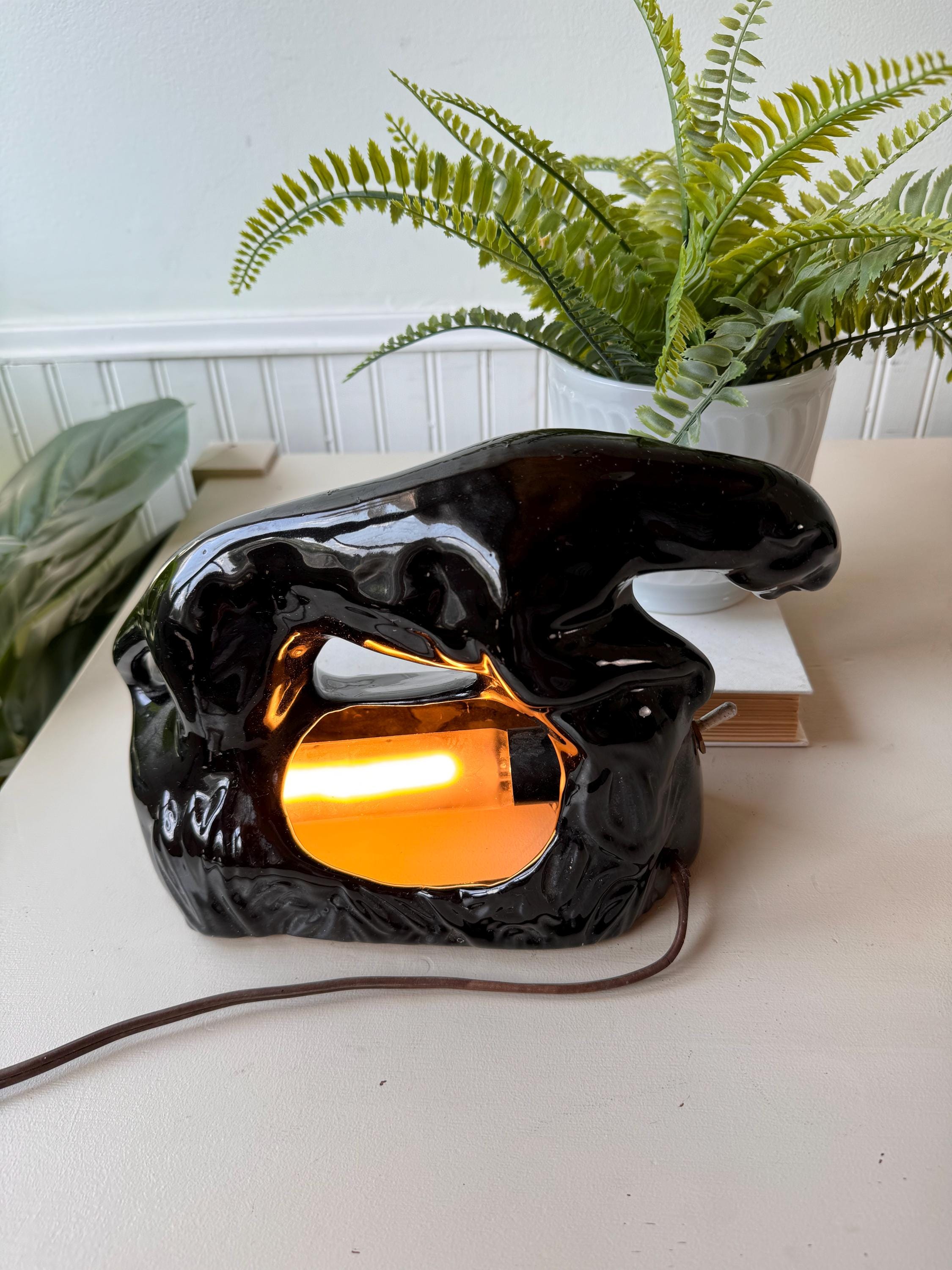 Vintage 1950s Black Panther Ceramic TV Lamp Figurine, MCM Mid Century ...