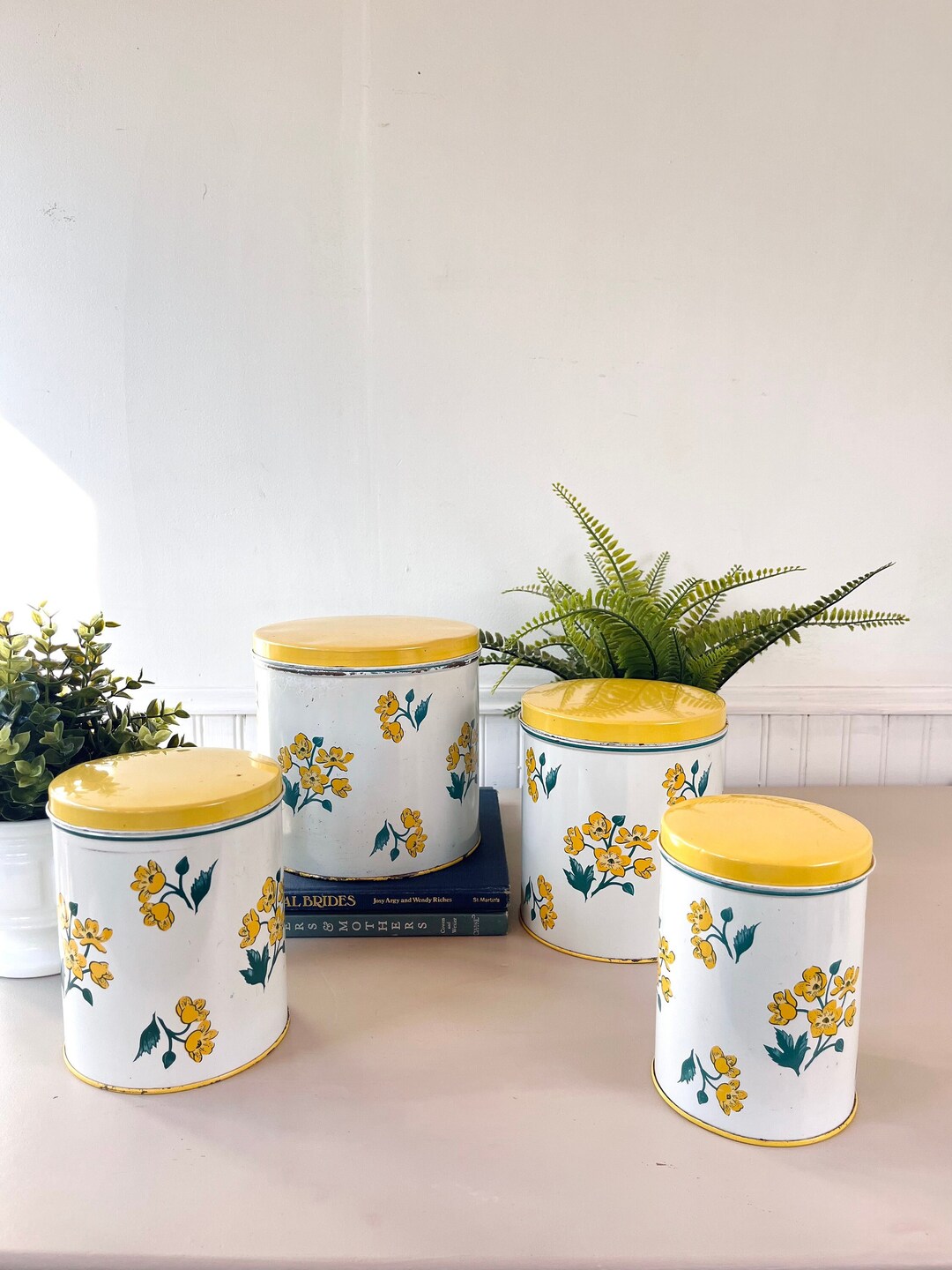 Vintage 1940s Rare Colorware Canister Set With Yellow Flowers, Set of 4 ...