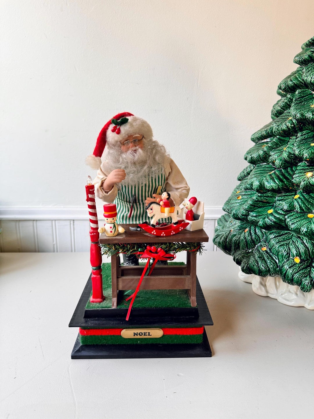 Vintage 1990s Santa Toy Workshop Lighted Musical Figure, NOEL Christmas ...