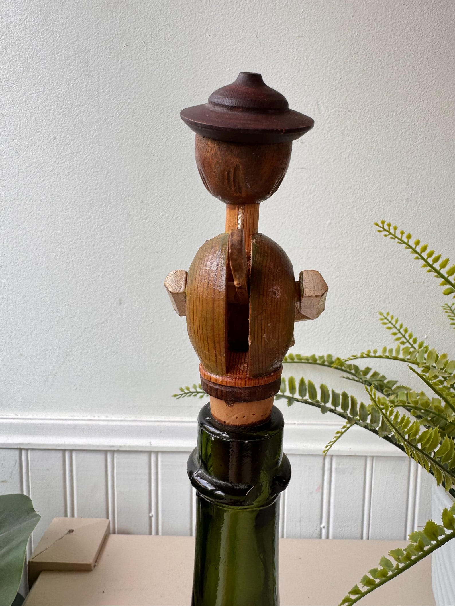 Vintage 1950s ANRI Carved Mechanical Bottle Stopper, Man Arm & Eye Glasses Move up and Down, MCM ...