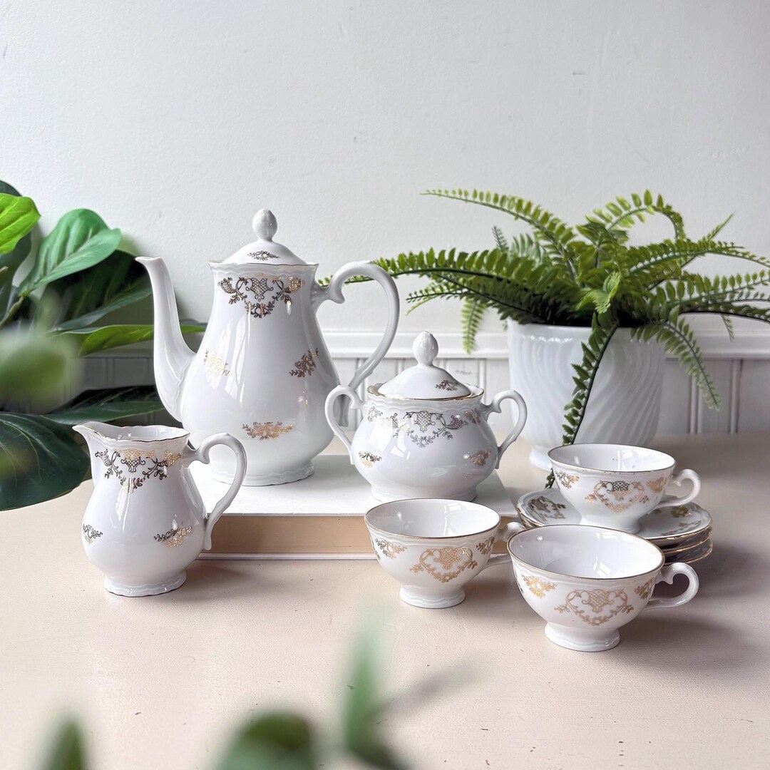 Richard Ginori Italian Tea Set of 11, Vintage 1960s Gold Filigree ...