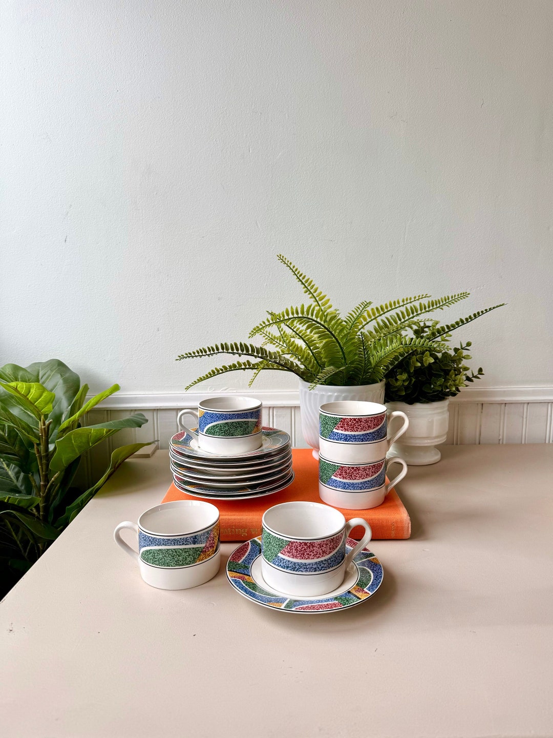 Vintage 1990s Sango China Flair Pattern Coffee Cup and Saucer Set, 5 ...