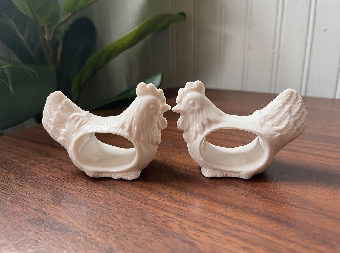 Vintage 1970s White Porcelain Farm Animals Napkin Rings by Abbott Set ...