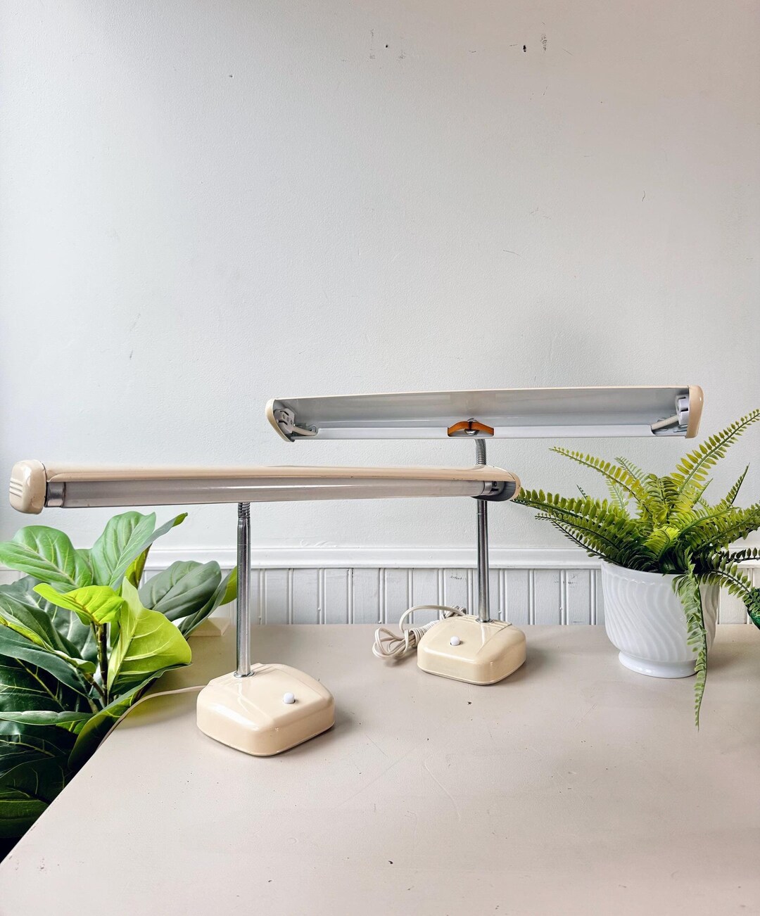 RARE Vintage 1970s Industrial Steel Gooseneck Metal Table Lamp, Set of ...