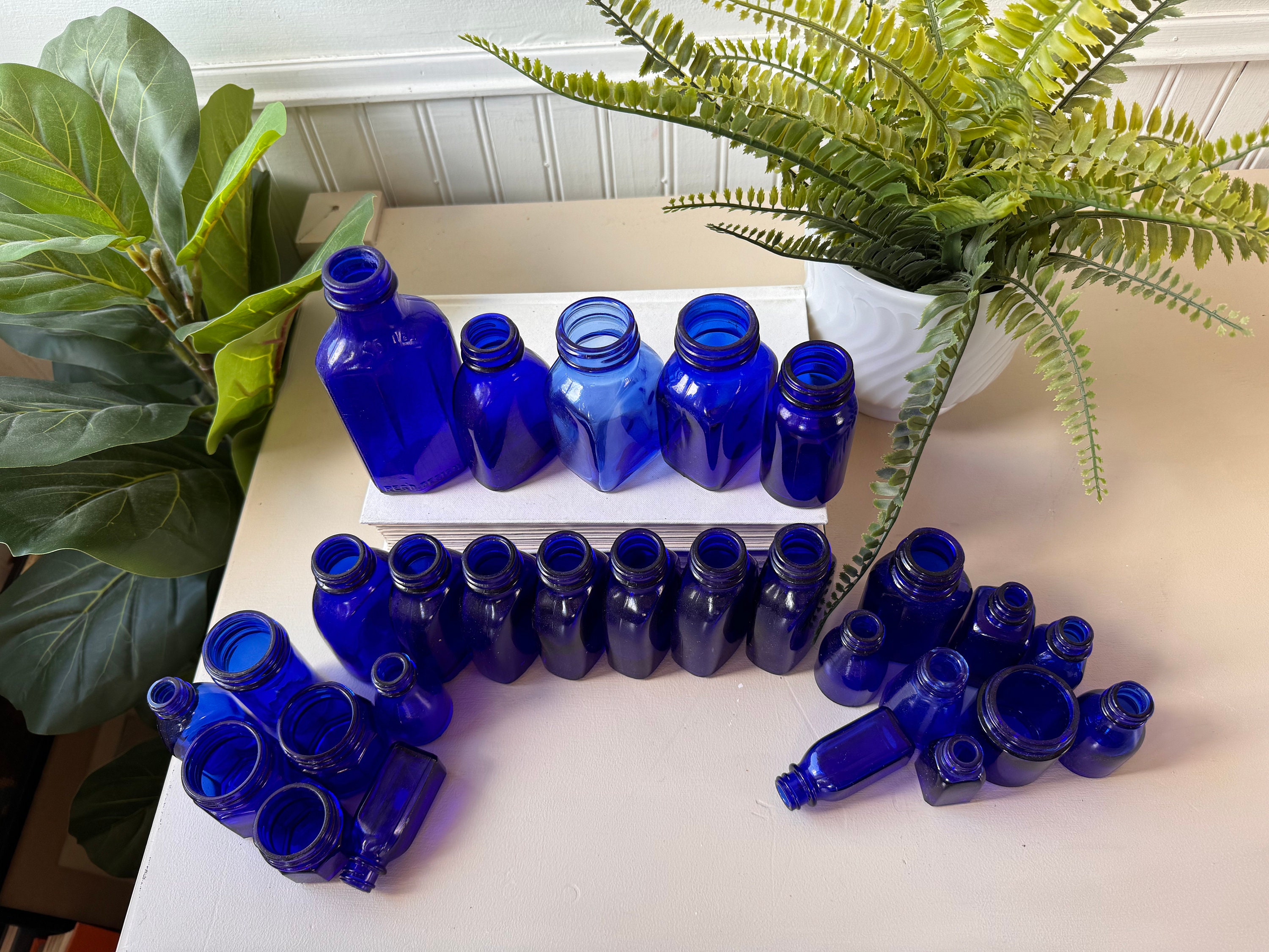 Vintage 1950s Apothecary Cobalt Blue Bottles, Set of 28, Blue Glass ...