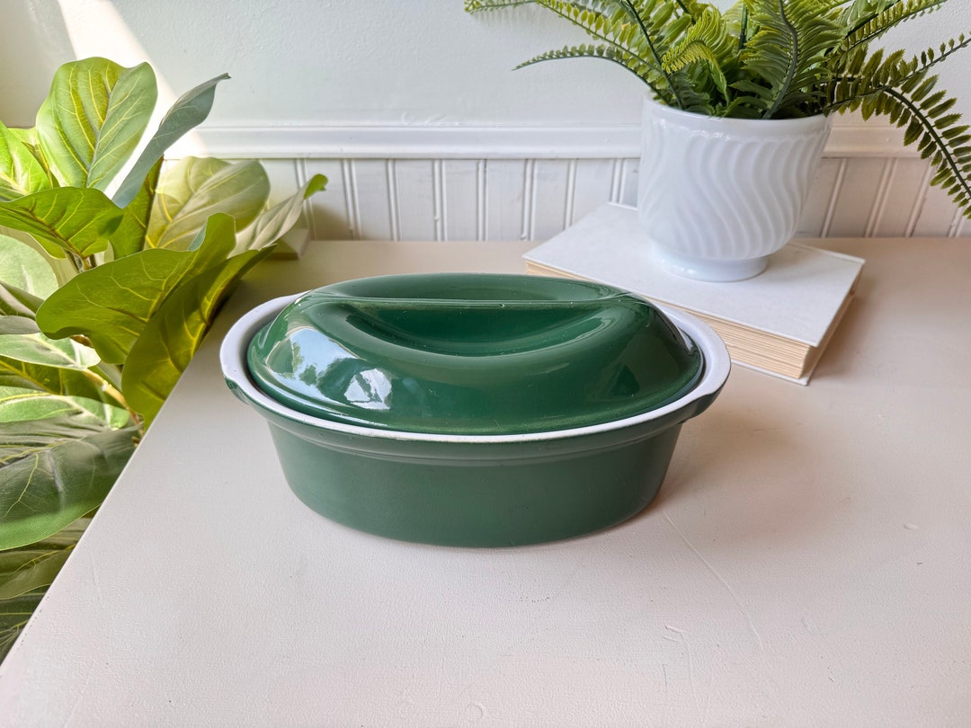 Vintage 1960s Emile Henry Oval Casserole With Lid, Midcentury Green ...
