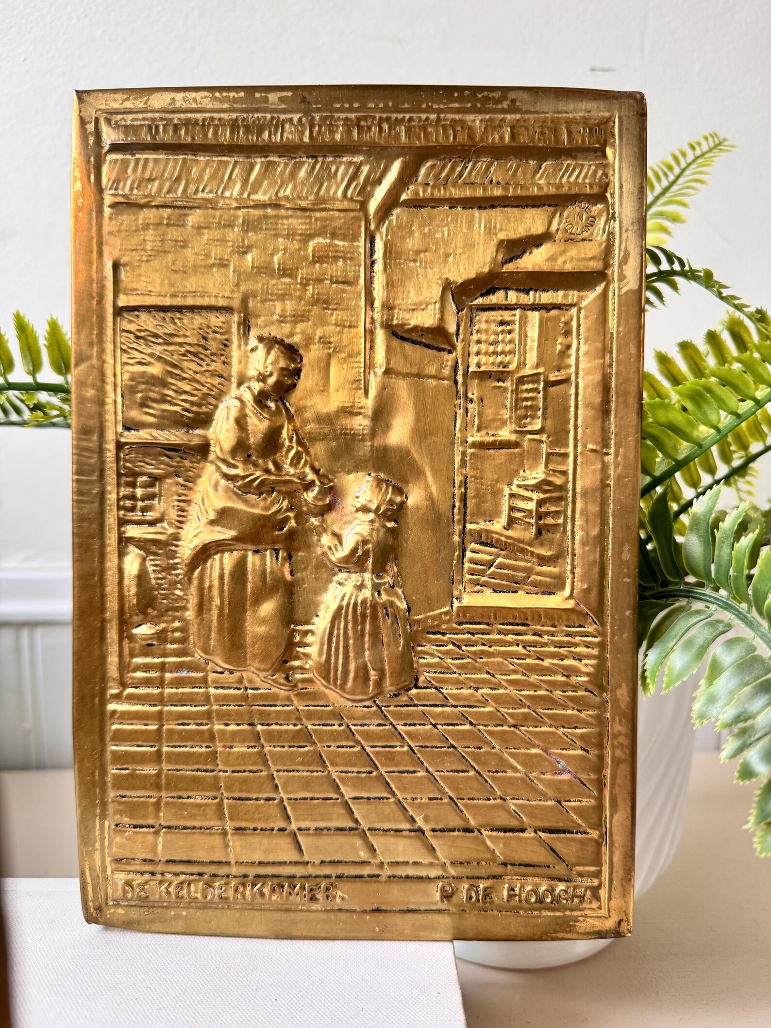 Vintage 1950s Dutch Embossed Brass Wall Art by P. De Hoogh, Set of 2 ...