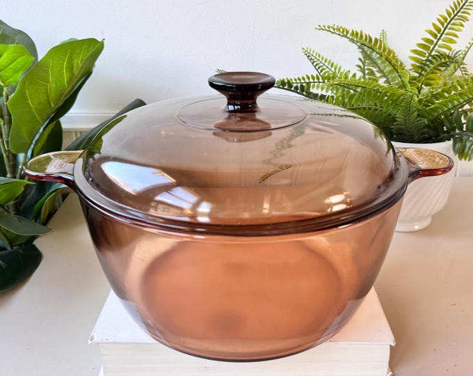 Vintage 1980s Vision Amber Large Glass 4.5 L Casserole Pot With Lid ...