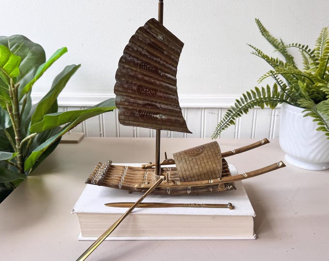 Vintage 1960s Brass Miniature Junk Boat Sculpture, MCM Mid Century ...