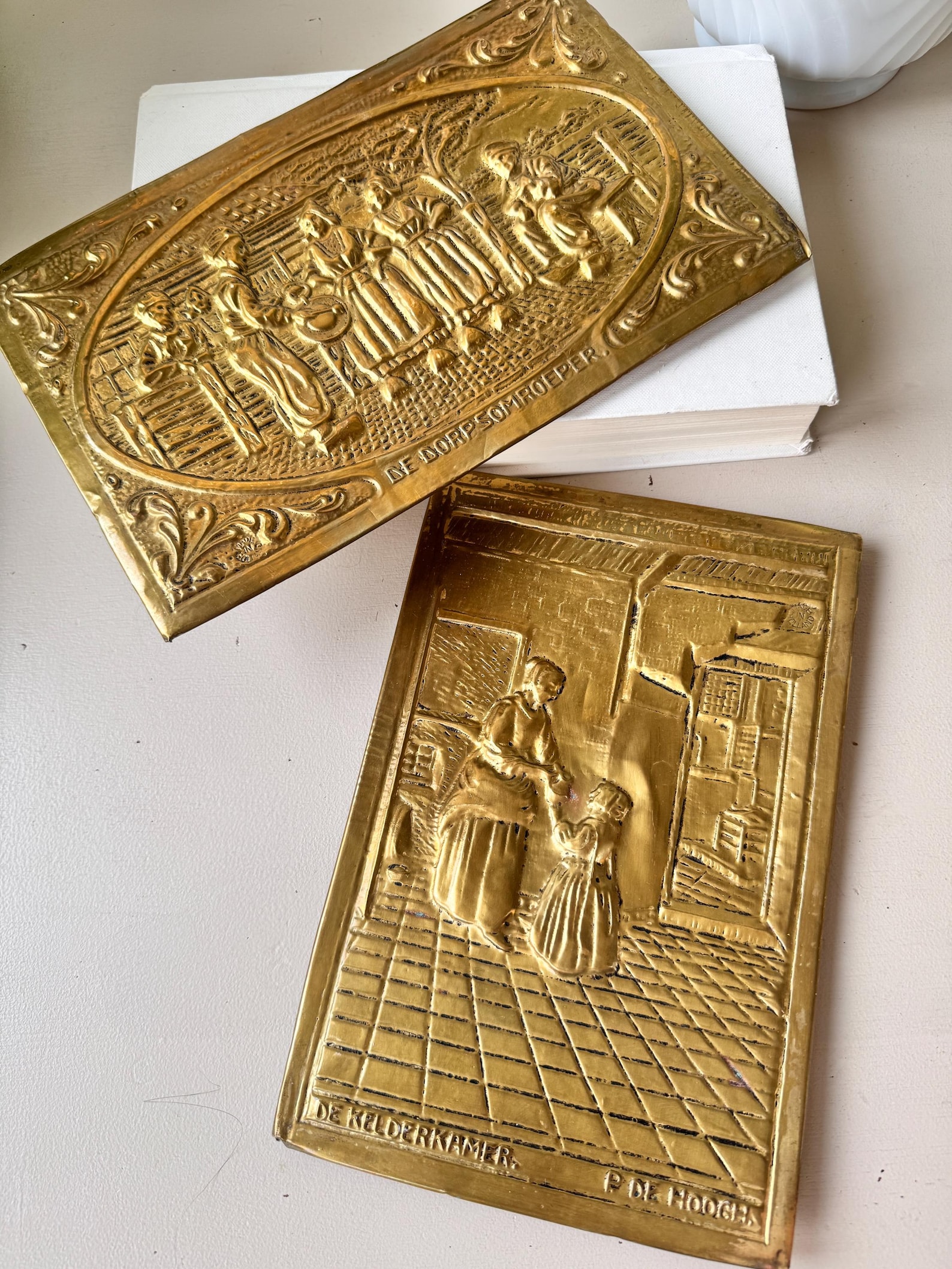 Vintage 1950s Dutch Embossed Brass Wall Art by P. De Hoogh, Set of 2 ...