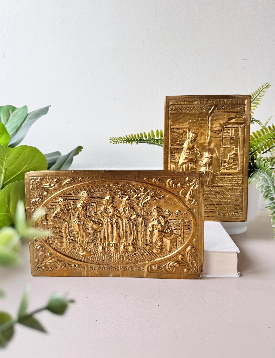 Vintage 1950s Dutch Embossed Brass Wall Art by P. De Hoogh, Set of 2 ...