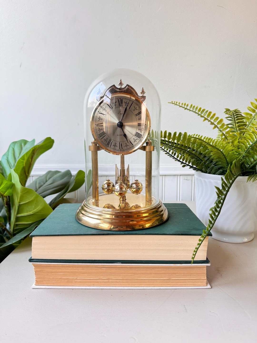 Vintage 1970s Ergo Quartz Anniversary Glass Dome Mantel Clock, MCM Mid ...