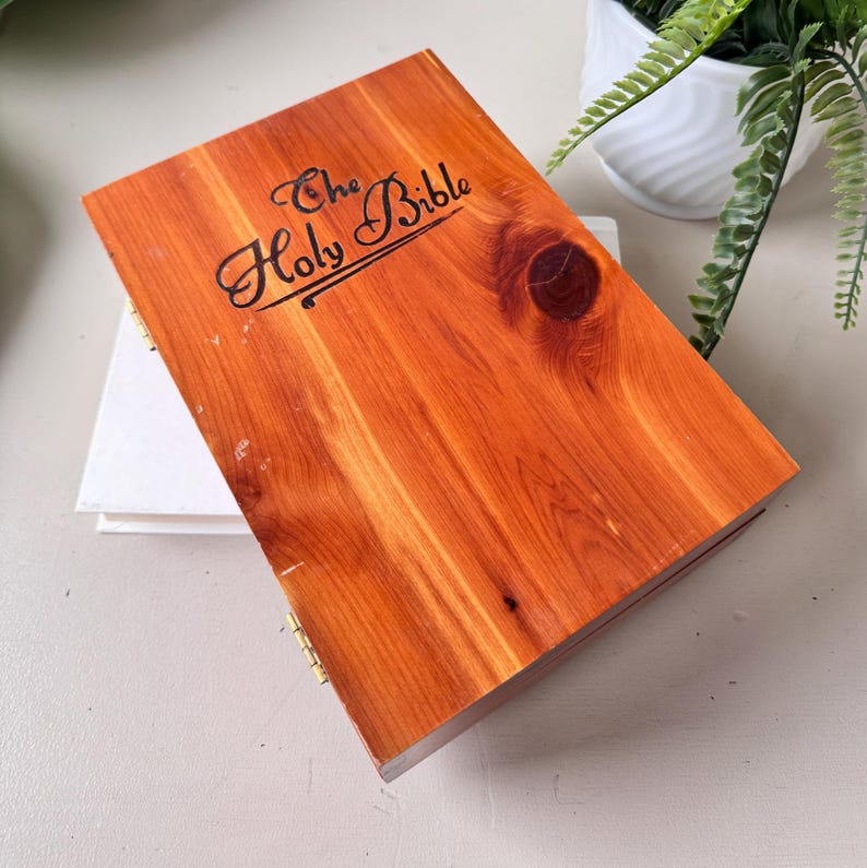 Vintage 1970s Wooden Holy Bible Storage Box, MCM Mid Century Religious ...