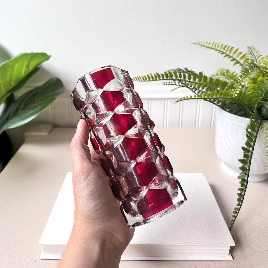 Vintage 1970s French Luminarc “rubis” Ruby Crystal Vase, MCM Mid ...