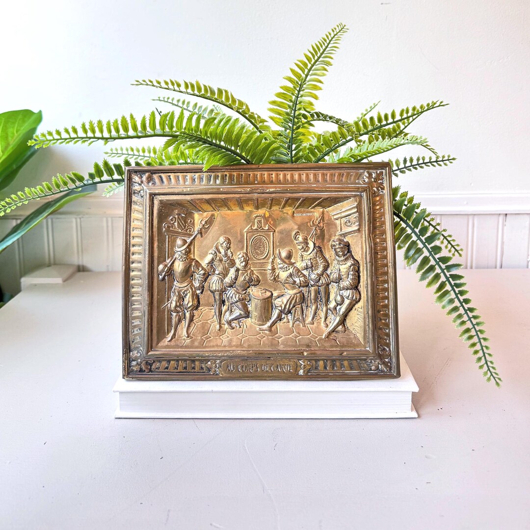 RARE 1880s Brass Repoussé Wall Plaque, Signed Raphaël “au Corps De ...