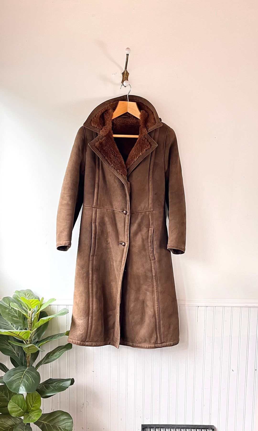 Vintage 1970s Suede Long Coat With Soft Fuzzy Interior, Button Closure ...