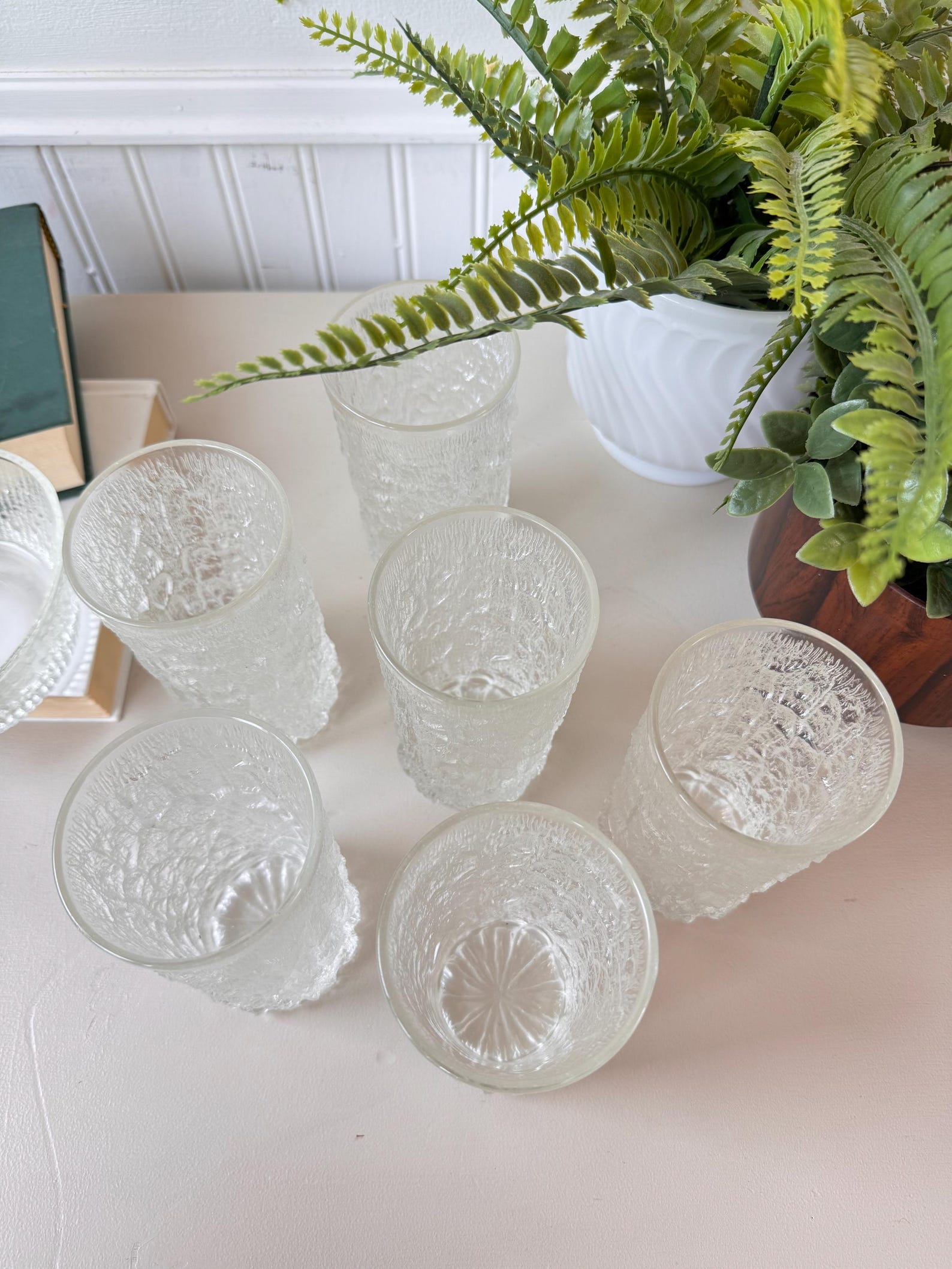 Vintage 1960s Goebel Ice Bark Glasses Set of 6 , Jeanette Glass Bark ...
