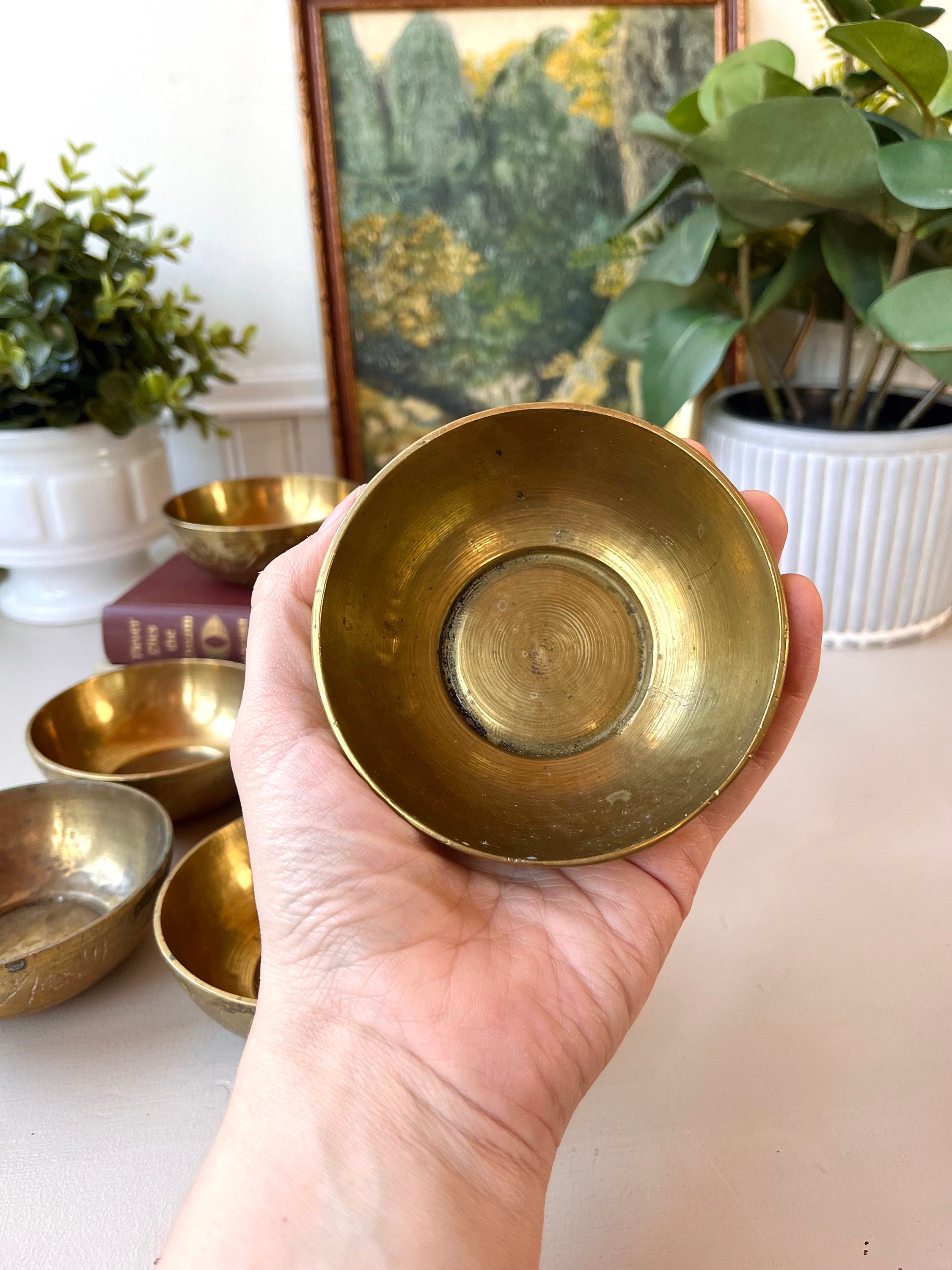 Vintage 1970s Small Etched Solid Brass Bowls, Set of 6, Egyptian ...