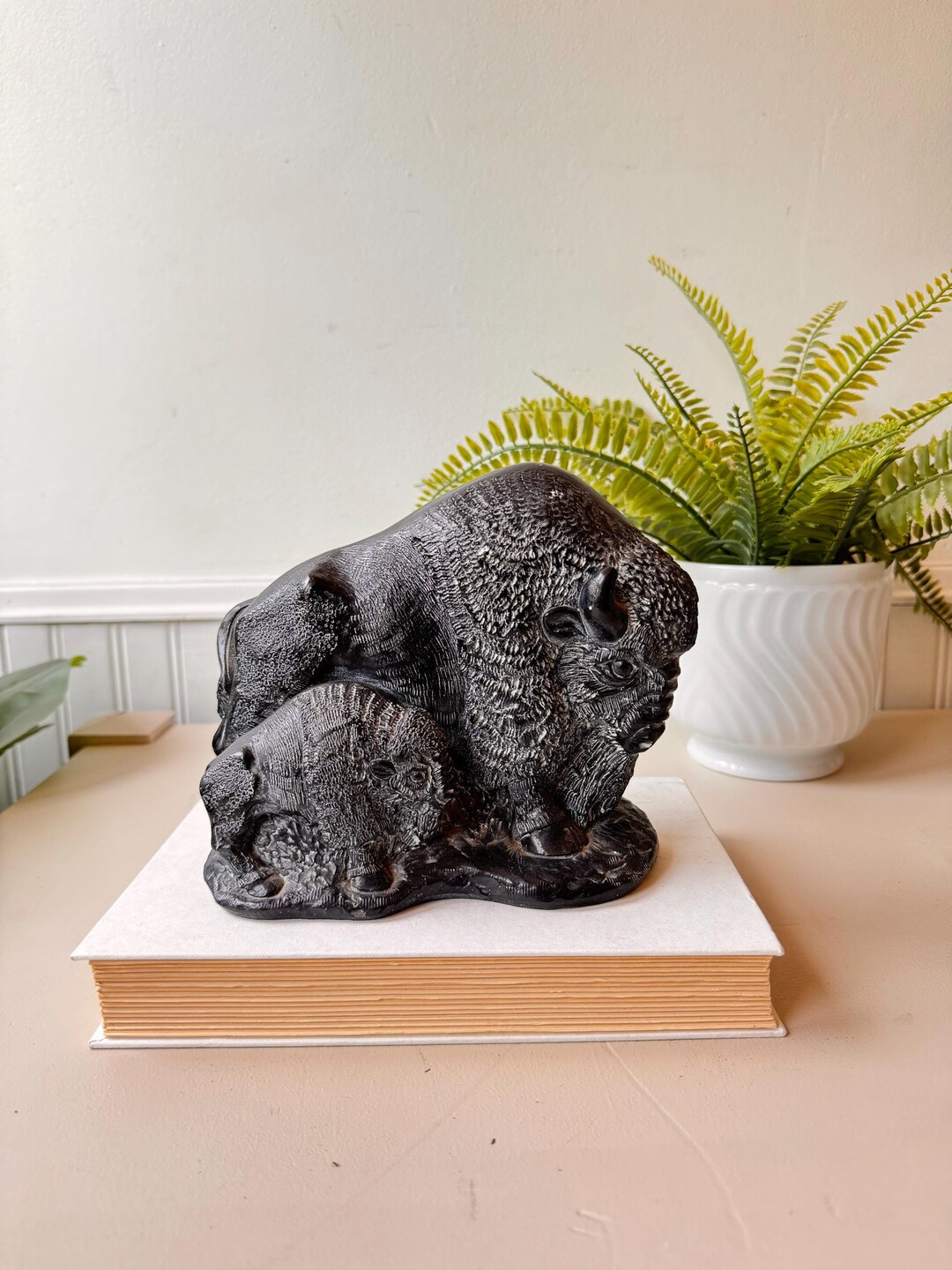 Vintage 1970s Aardvark Soapstone Bison & Calf Carving, MCM Mid Century ...