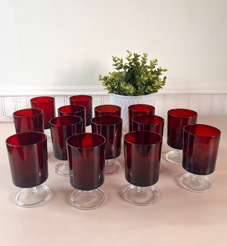 Vintage 1970s 12 Piece Ruby Red Glasses Luminarc Red Wine Etsy