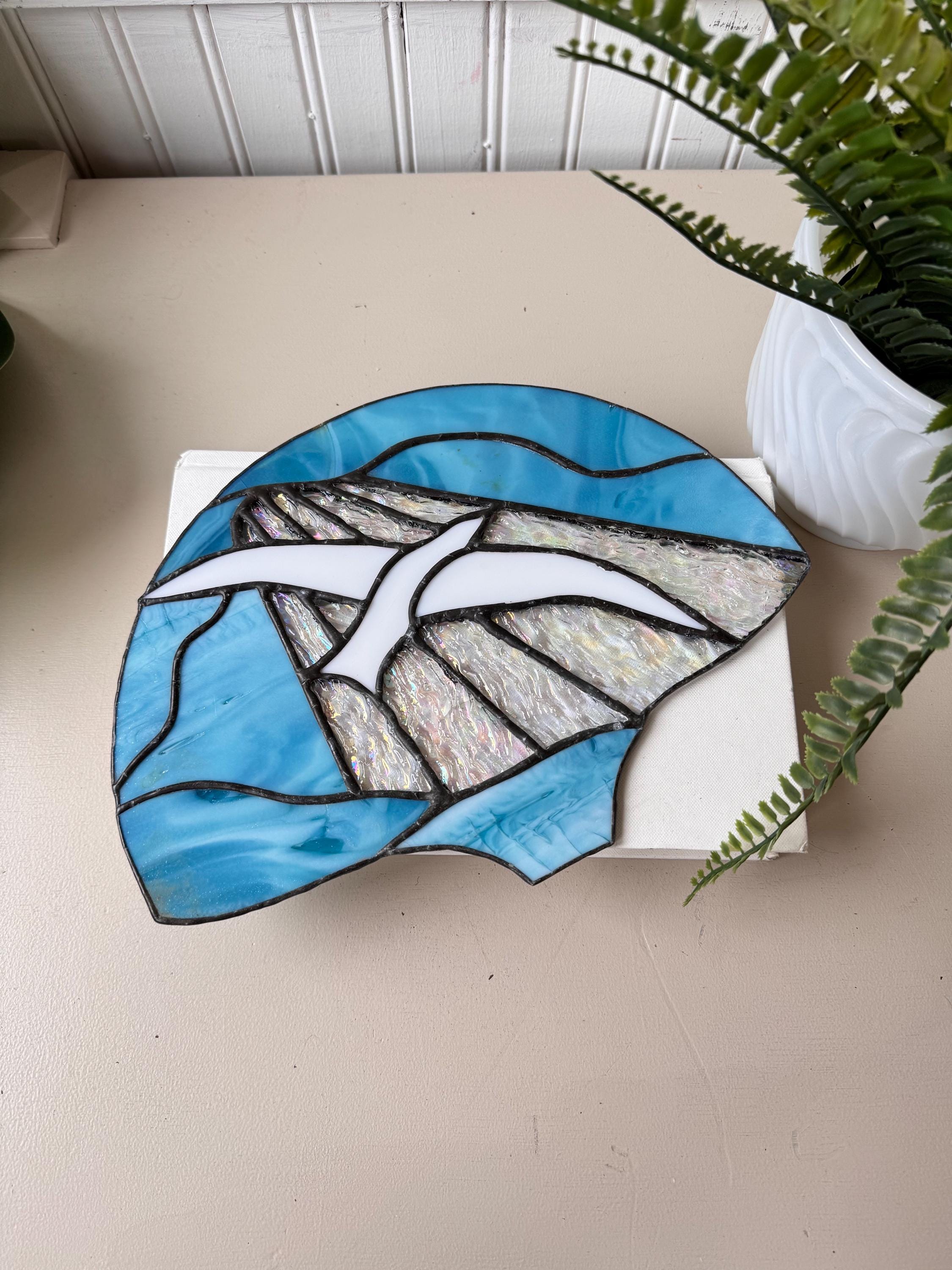 Vintage 1970s Stained Bird & Mountain Glass Panel, MCM Mid Century ...