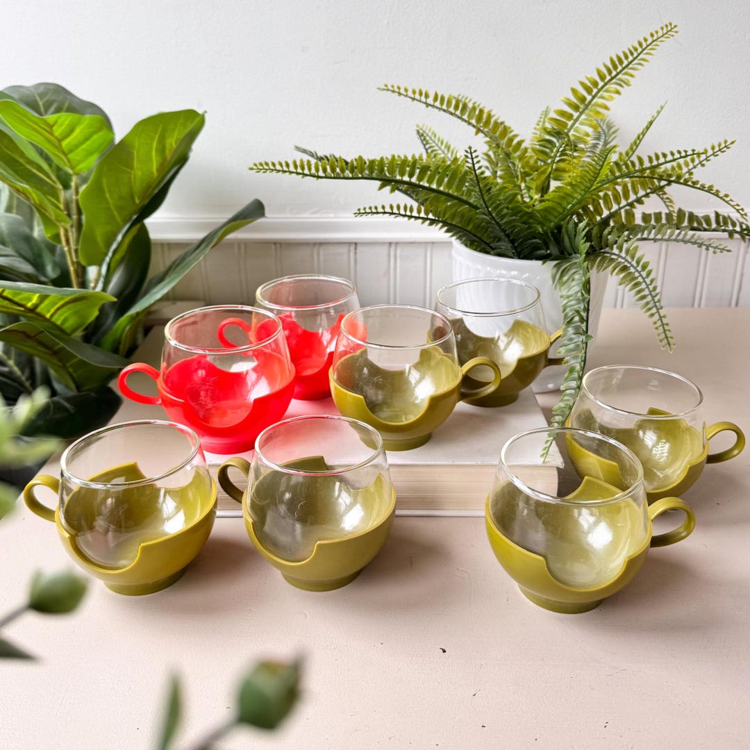 Vintage 1960s Pyrex Roly Poly Glass Cups With Removable Plastic Holders ...