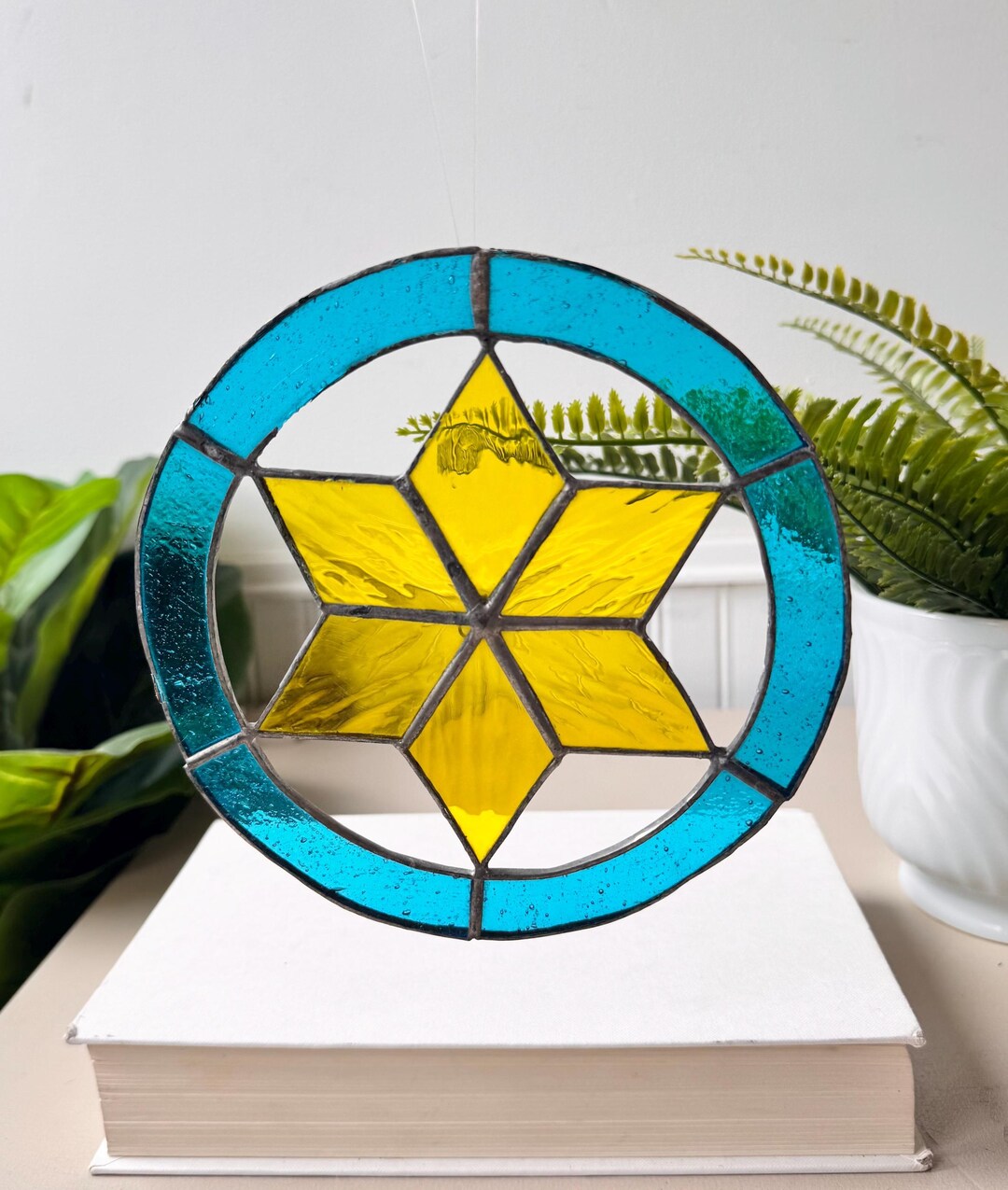 Vintage 1970s Stained Glass Star Suncatcher, MCM Mid Century Handmade ...