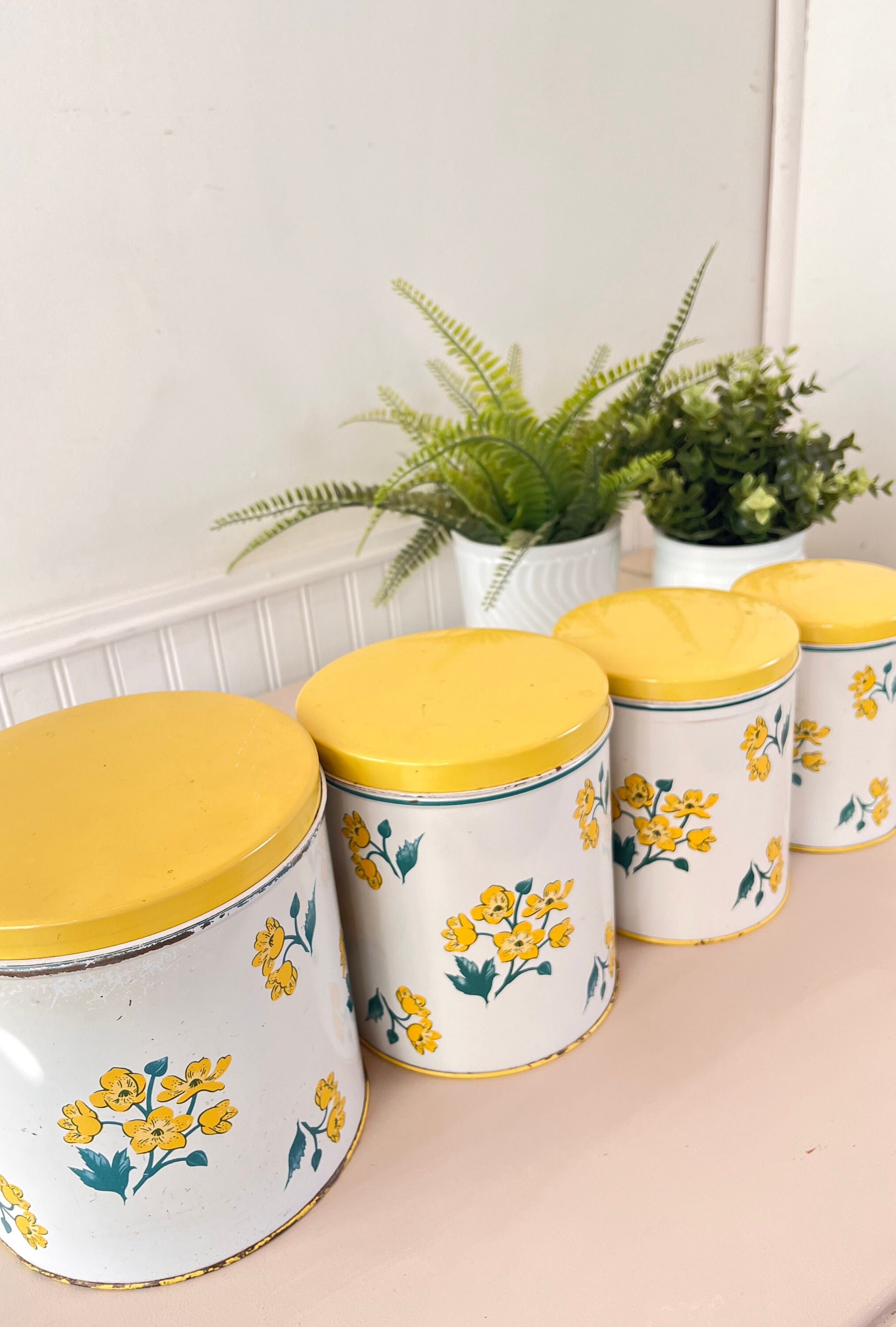 Vintage 1940s Rare Colorware Canister Set With Yellow Flowers, Set of 4 ...