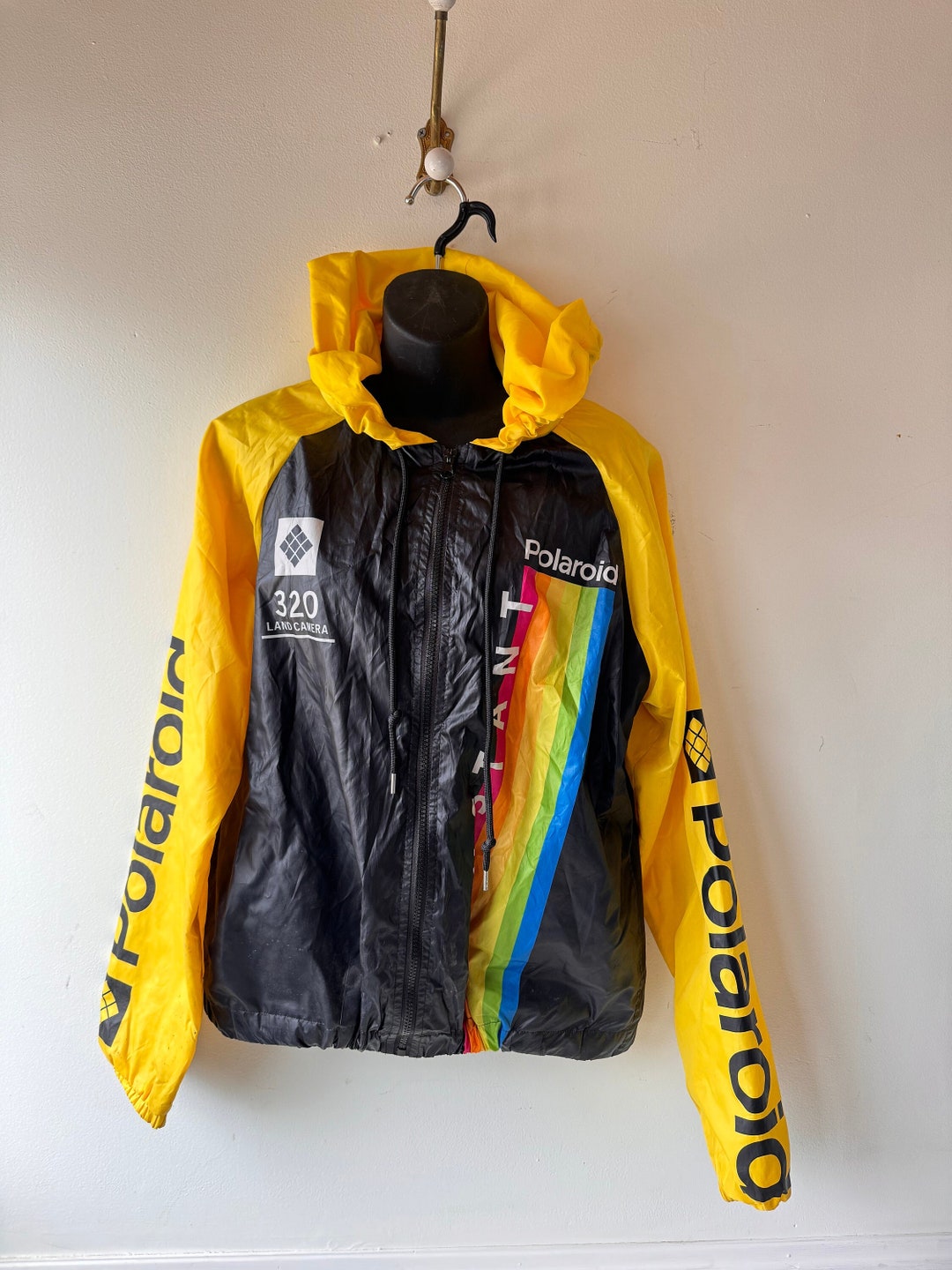 Vintage 1970s Polaroid Rainbow and Yellow Jacket Windbreaker, Hooded ...