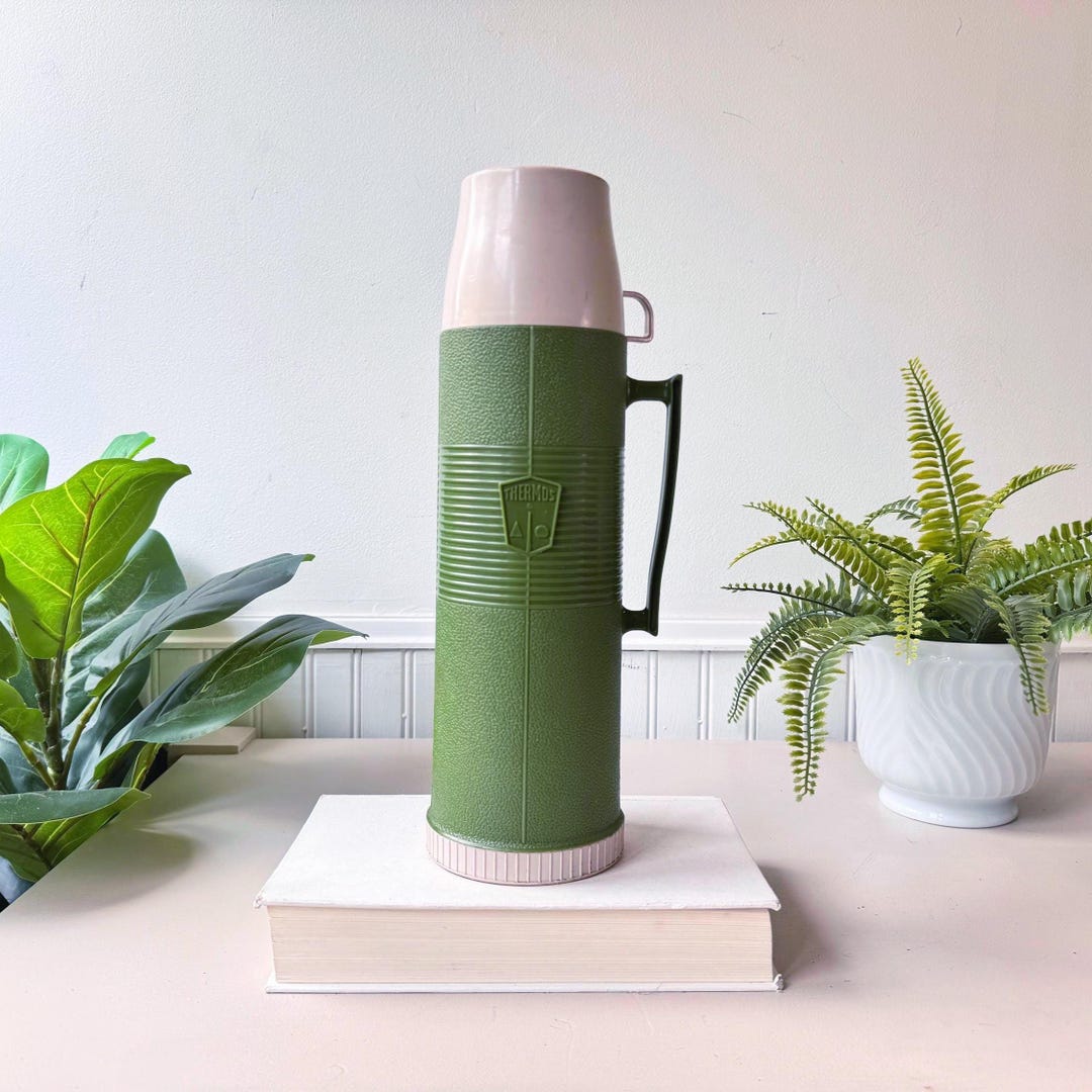 Vintage 1960s Thermos Vacuum Bottle, Green and Cream Canadian-made ...