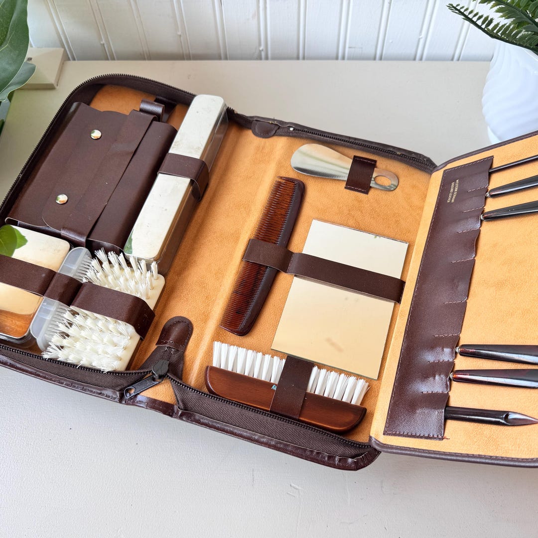 Vintage 1960s West German Leather Grooming Kit, Travel Manicure Shaving ...