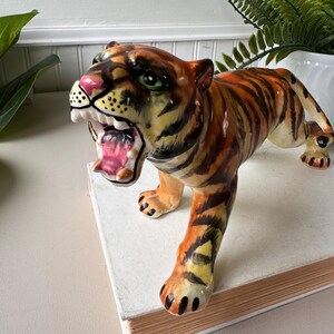 Vintage 1970s Tiger Sculpture Ceramic, MCM Mid Century Animal Figurine ...