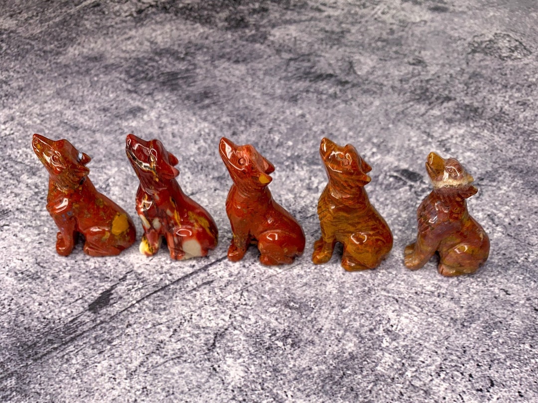 Red Ocean Jasper Wolf Carving, Spirit Animal - Etsy