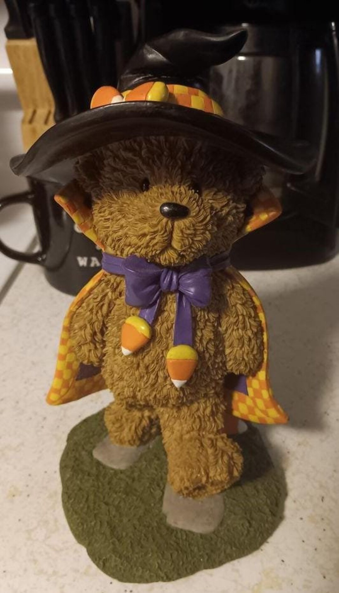 Halloween Witch Warlock Teddy Bear Statue Candy Corn Stars Cape Hat ...