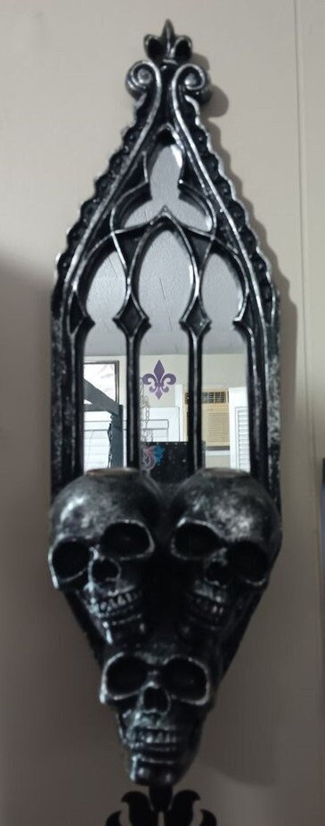 Skull Mirror Sconce Candle Holder Halloween Cathedral Style Gothic - Etsy