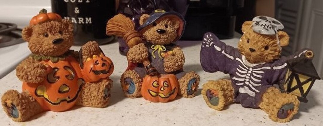 Halloween Costume Bear Knick Knack Set of 3 Witch, Pumpkin, Skeleton - Etsy