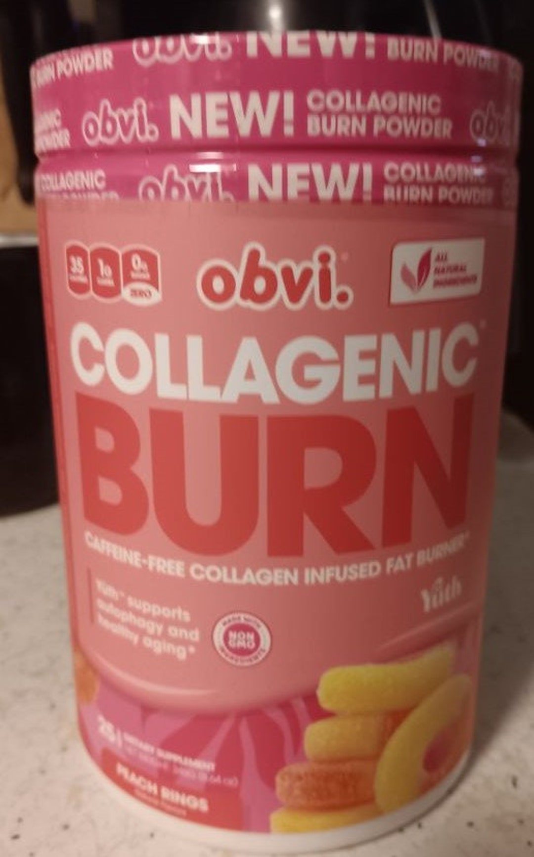 Collagenic Burn Peach Rings Obvi Powder Drink Mix 25 Servings Collagen ...